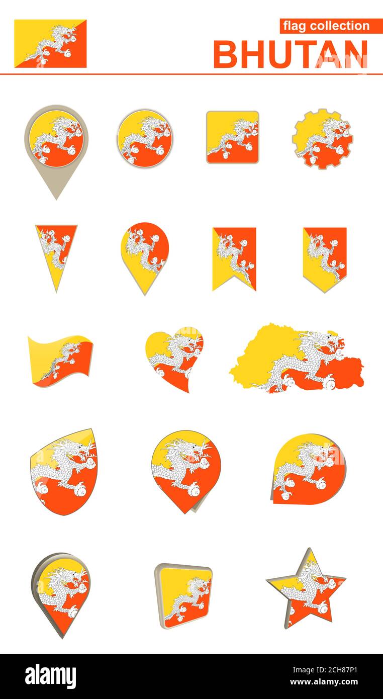 Bhutan Flag Collection. Big set for design. Vector Illustration Stock ...