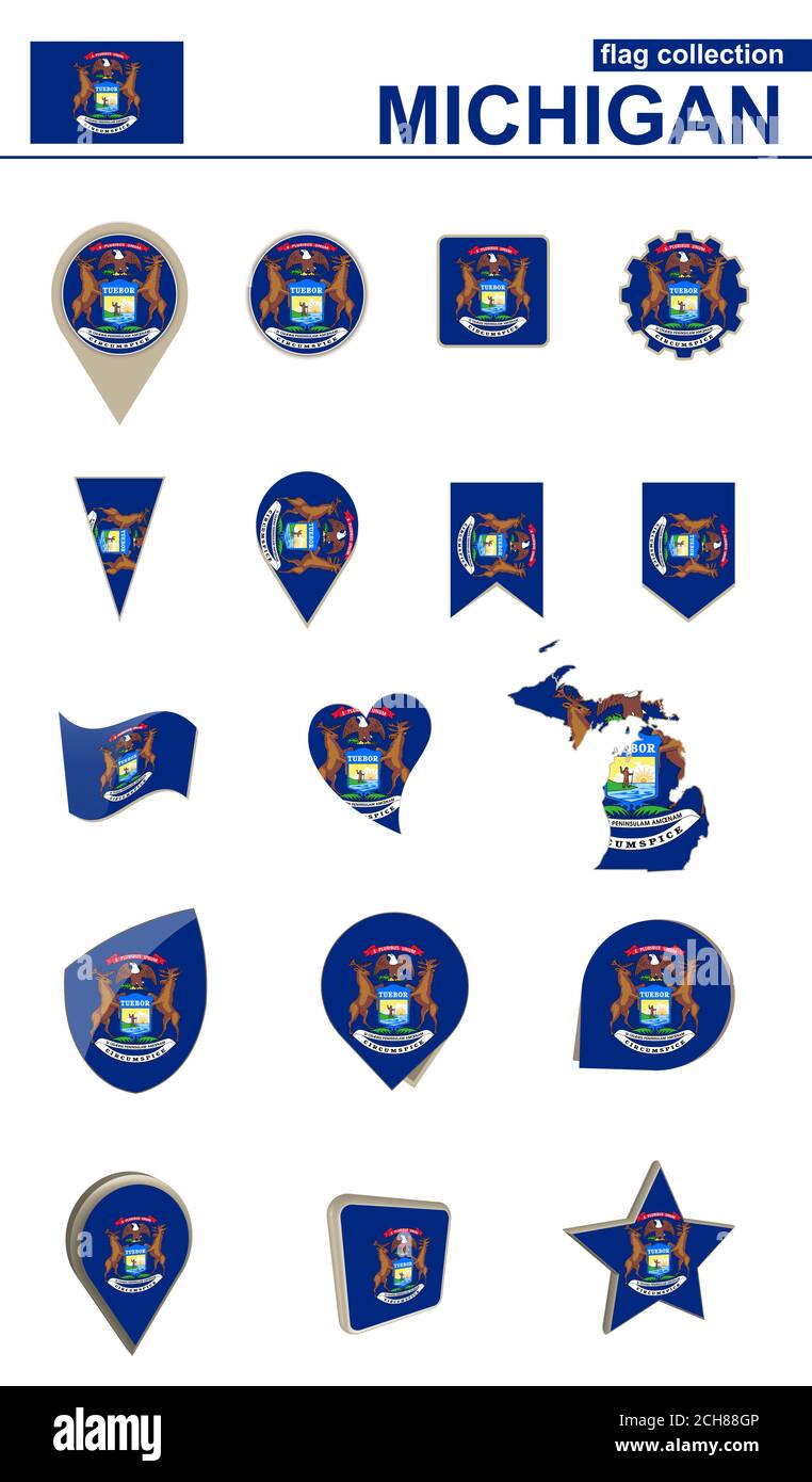 Michigan Flag Collection. Big set for design. Vector Illustration Stock ...