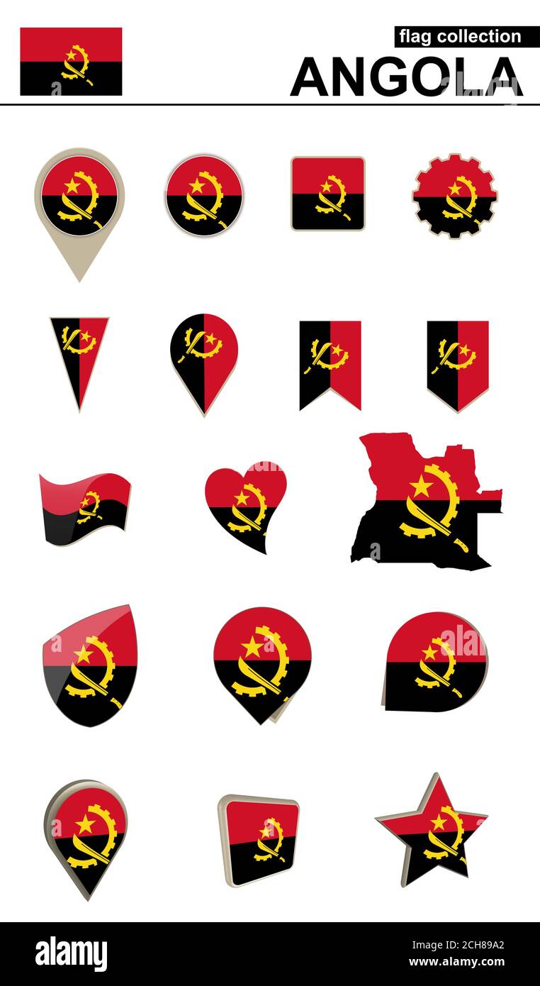 Angola Flag Collection. Big set for design. Vector Illustration Stock ...