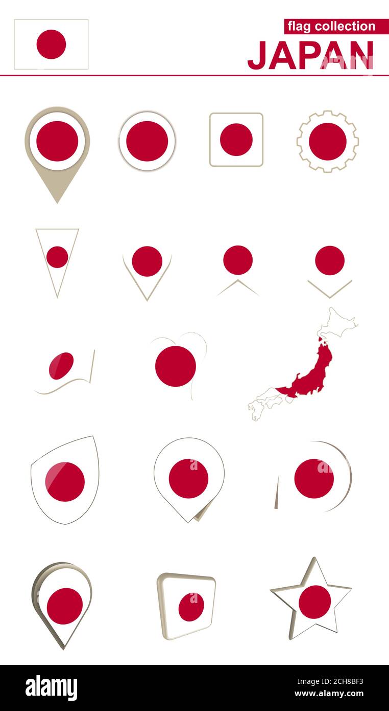 Japan Flag Collection. Big set for design. Vector Illustration Stock ...