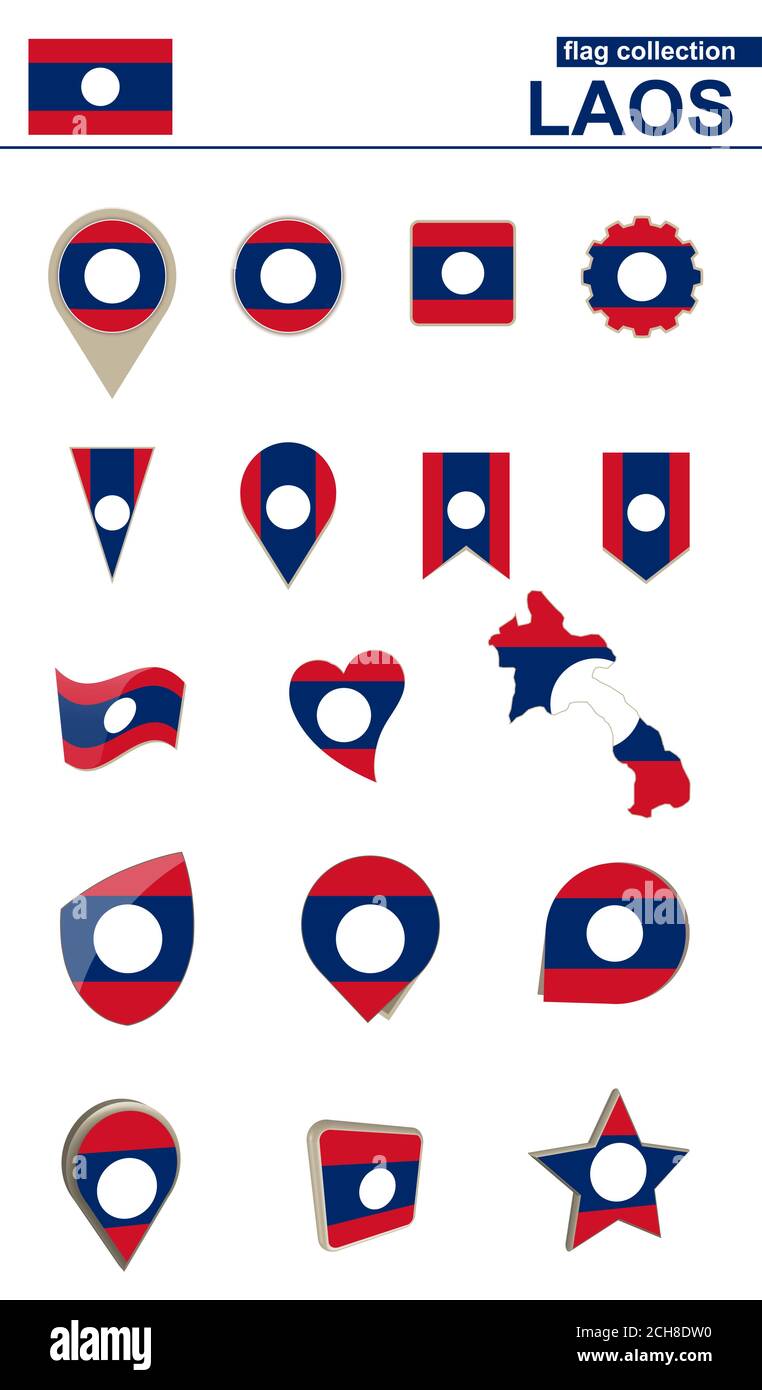 Laos Flag Collection. Big set for design. Vector Illustration Stock ...