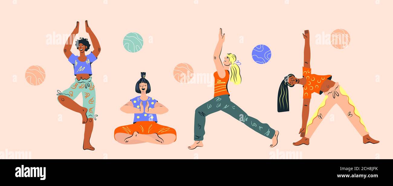 Set of women characters practising yoga asana Stock Vector Image & Art ...
