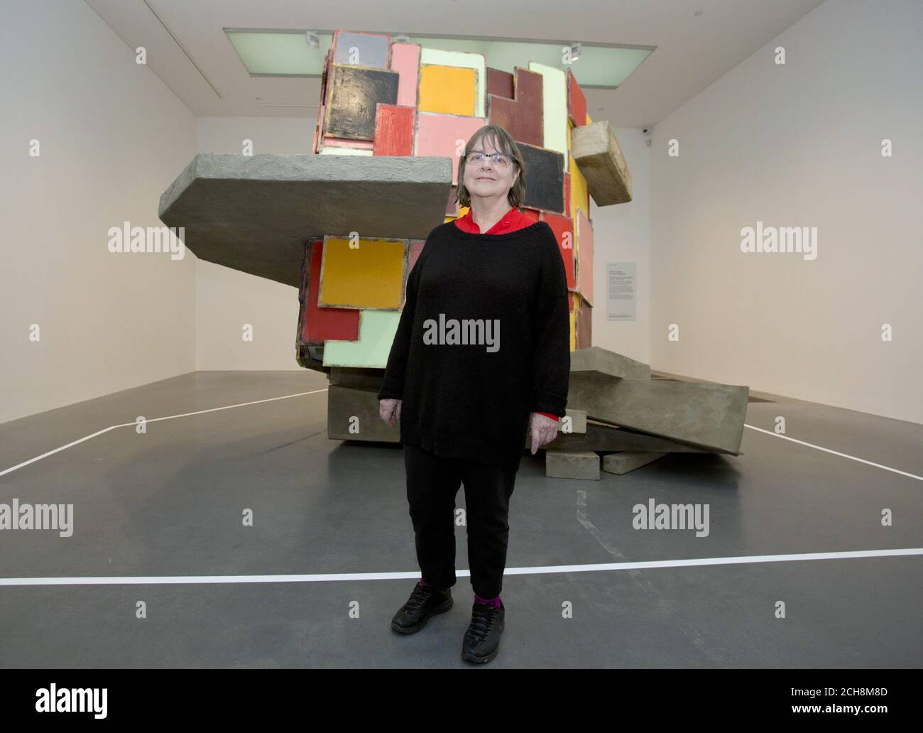 Artist Phyllida Barlow with her piece untitled: upturned house, 2 (2012 ...