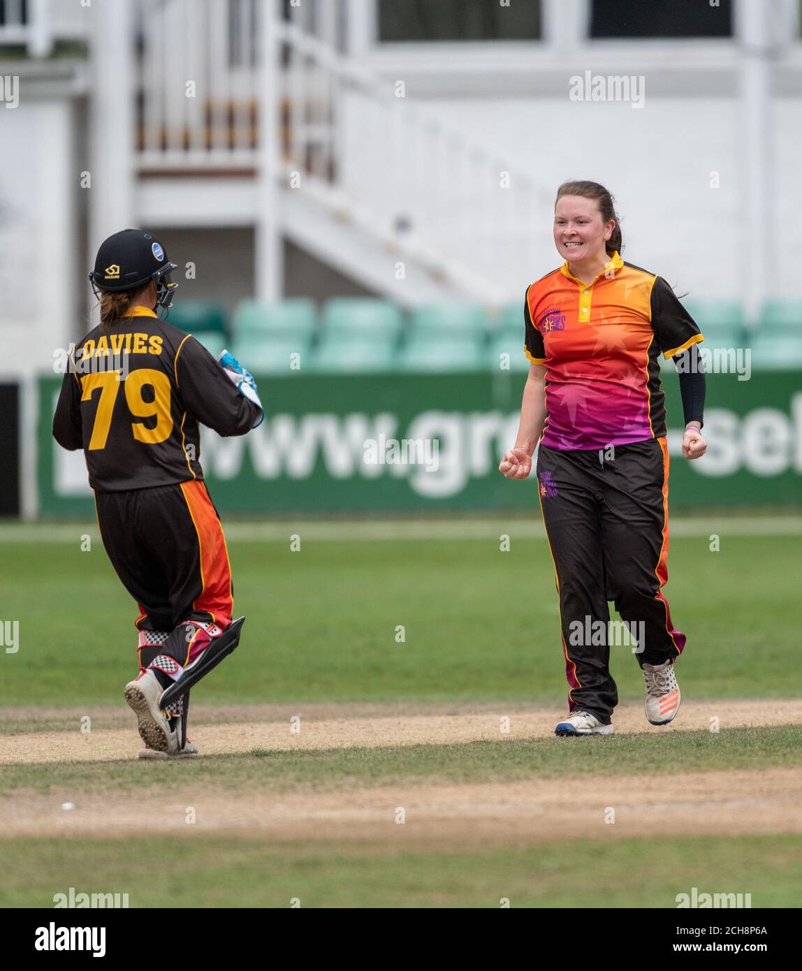 Central Sparks bowler Liz Russell and keeper Gwen Davies celebrate a ...