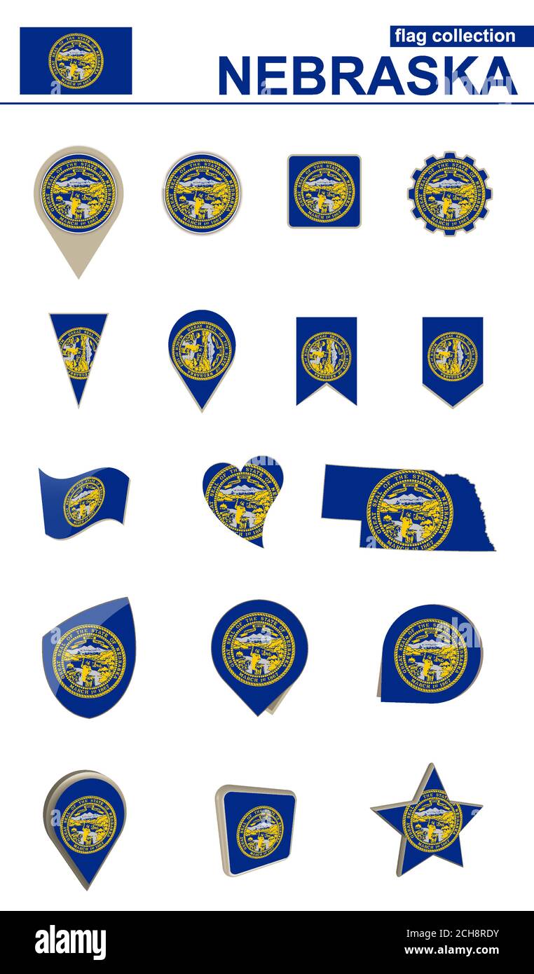 Nebraska Flag Collection. Big set for design. Vector Illustration Stock ...