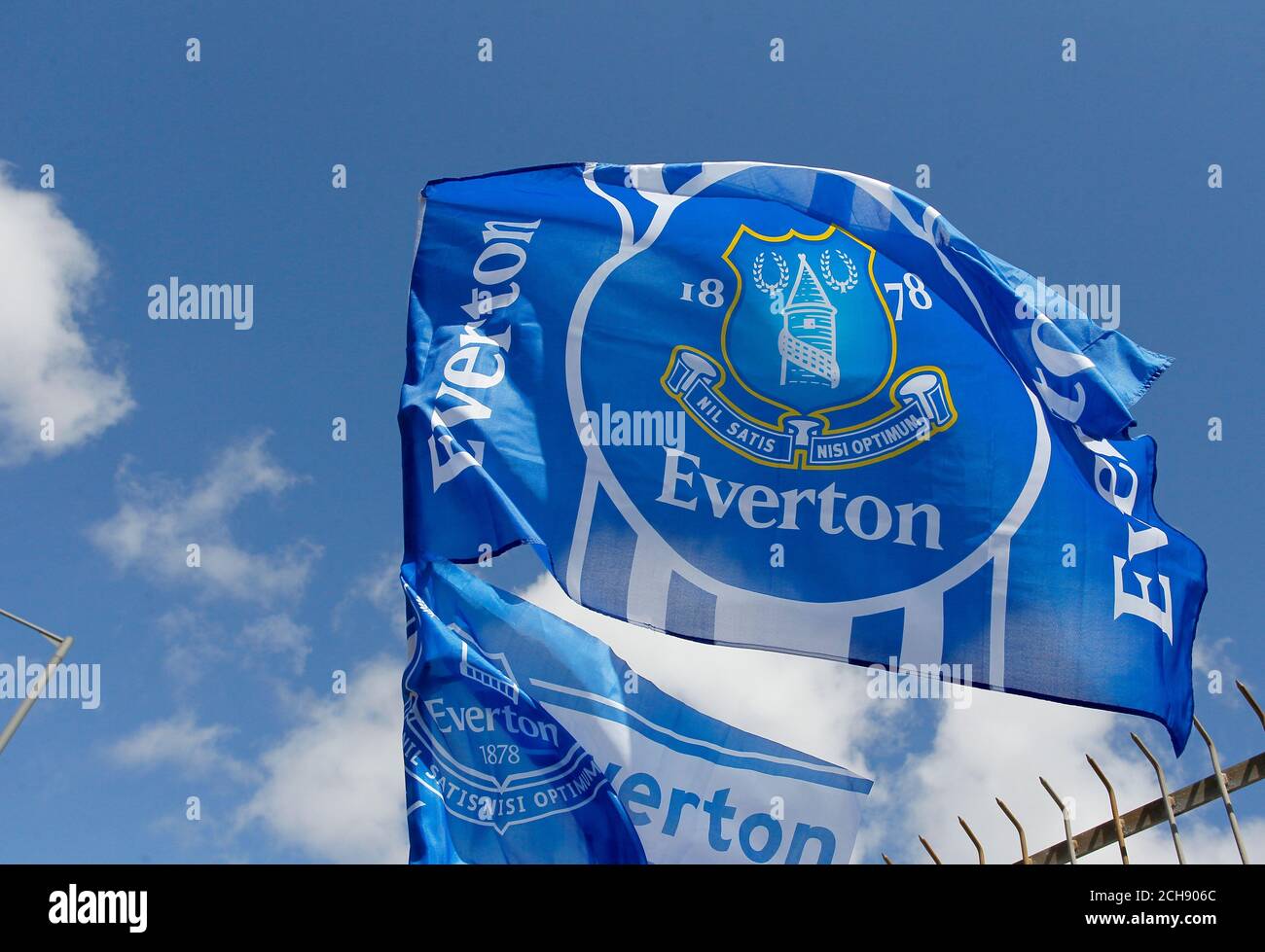 Flags blowing outside Everton's Goodison Park before the Barclays ...
