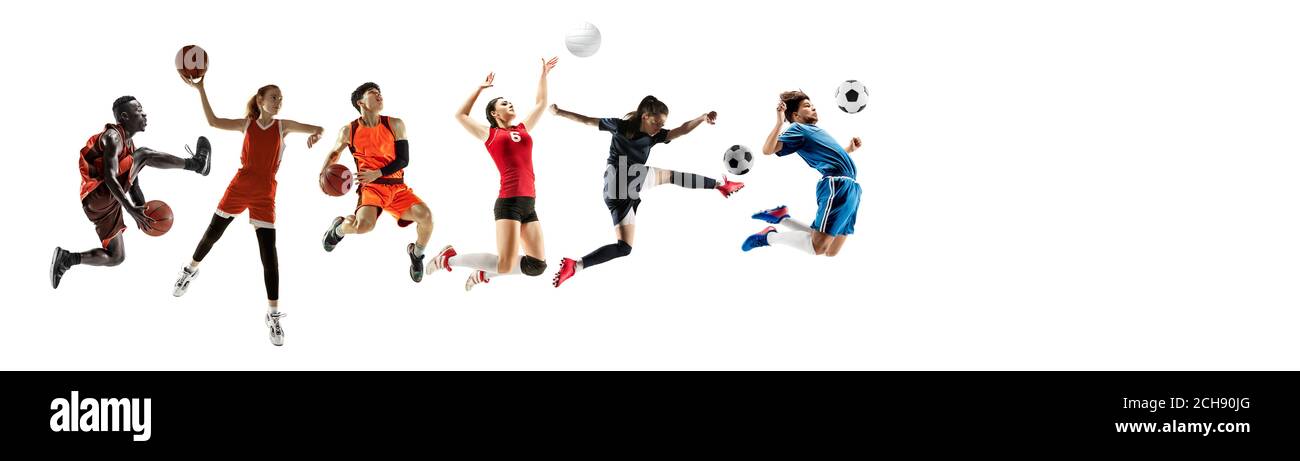 Sport collage of professional athletes or players isolated on white ...