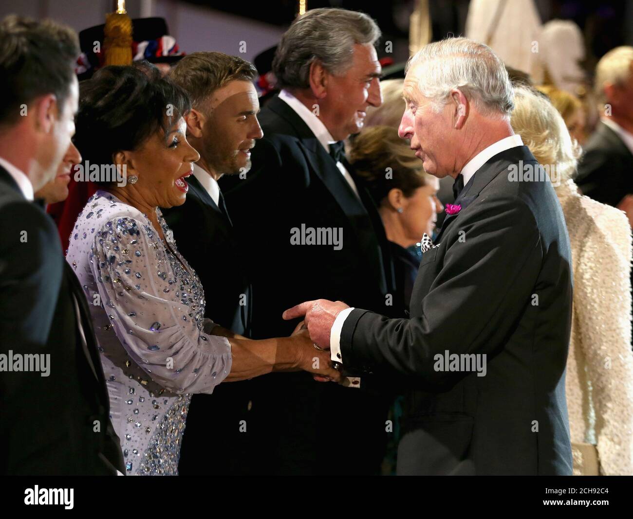 The Prince of Wales greets Dame Shirley Bassey during the televised ...