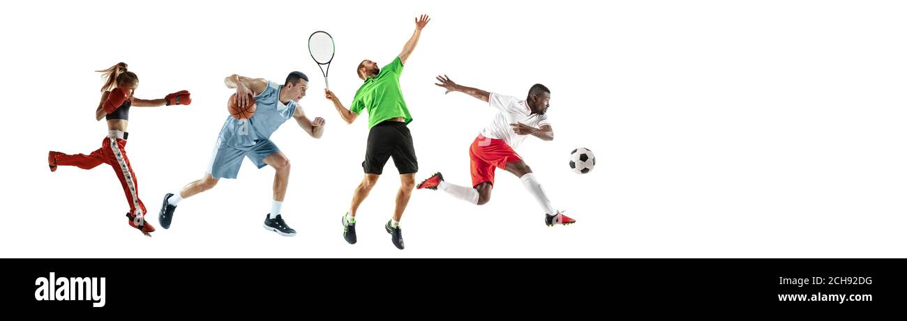 Sport collage of professional athletes or players isolated on white ...