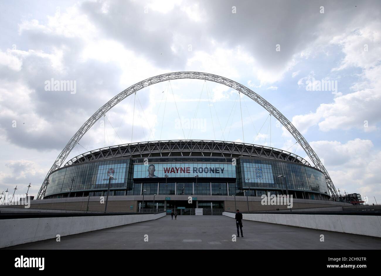 General view of Wembley Stadium as Wayne Rooney's name is shown on the ...