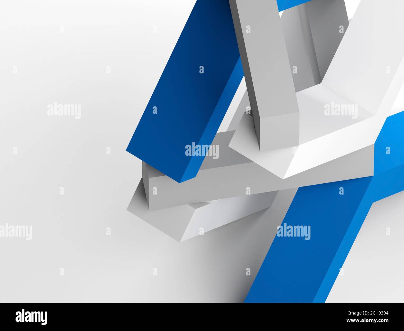 Abstract blue white chaotic geometric still life installation standing ...