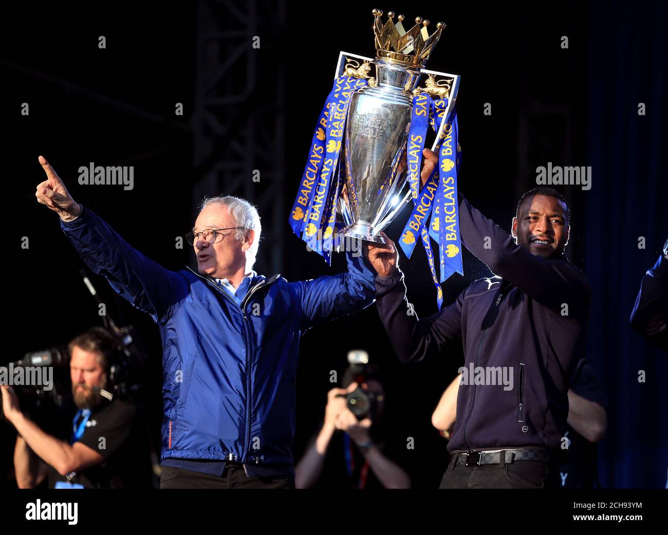 Leicester City manager Claudio Ranieri and captain Wes Morgan with the ...