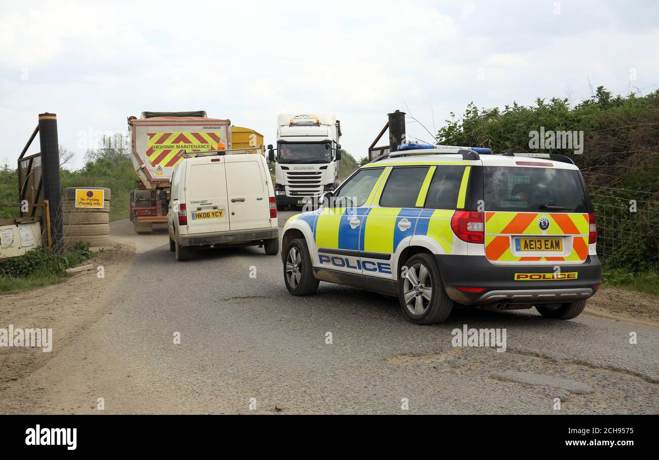 A police vehicle enters block fen quarry at mepal hi-res stock ...