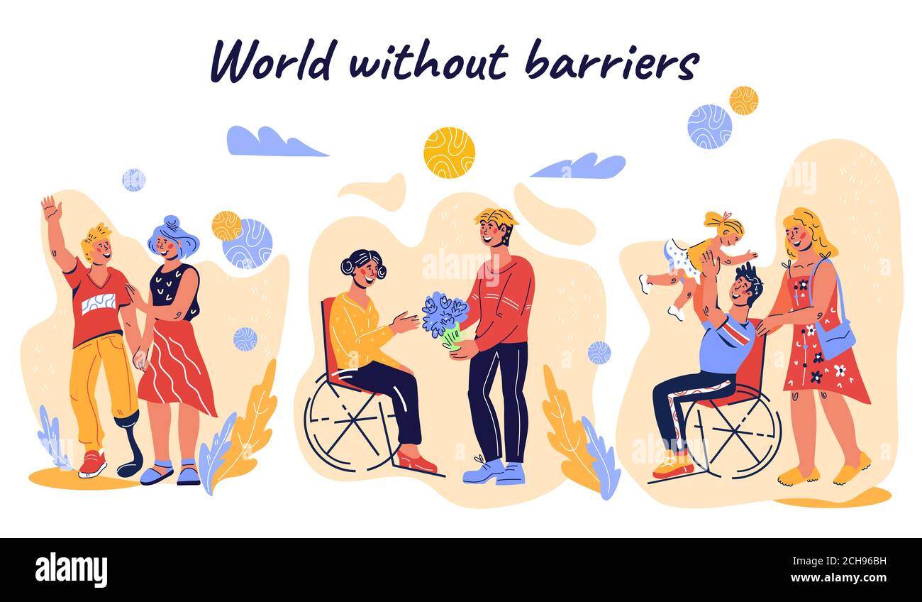 Banner for World Disability Day with disabled people in wheelchairs ...