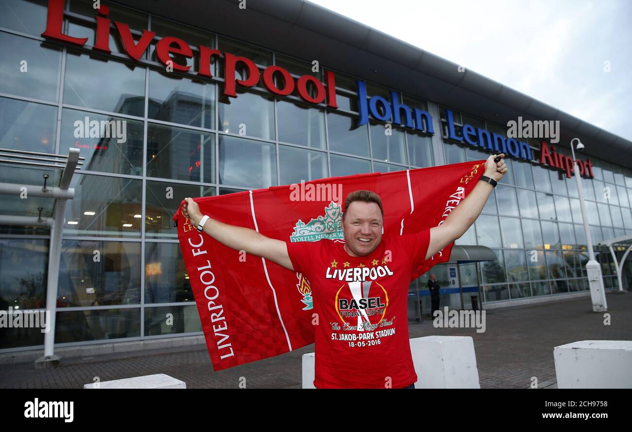 Liverpool fans at Liverpool John Lennon Airport traveling to Basel for ...