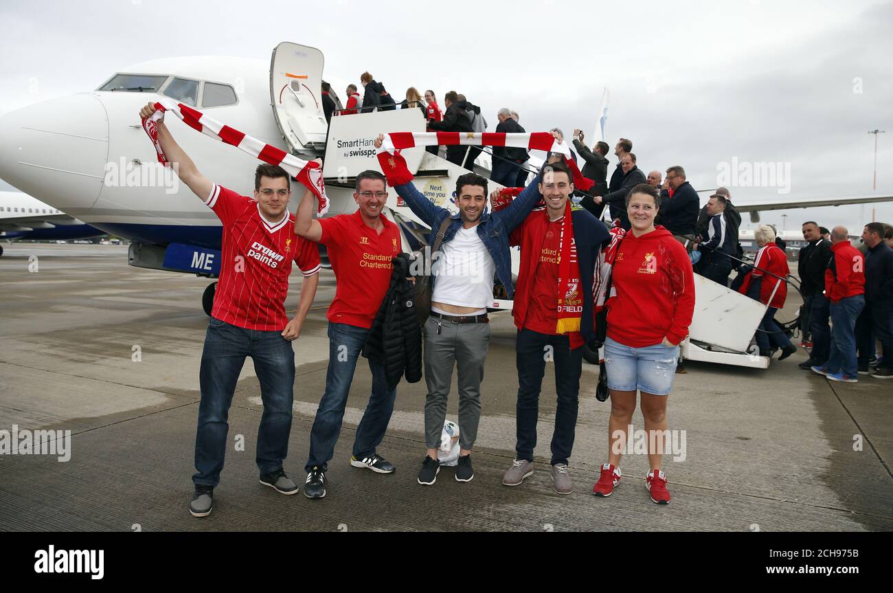 Liverpool fans at Liverpool John Lennon Airport traveling to Basel for ...