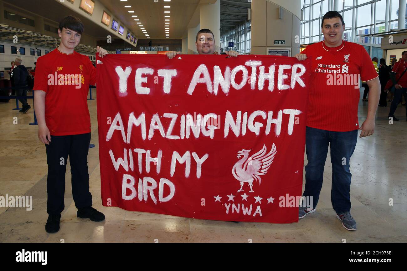 Liverpool fans at Liverpool John Lennon Airport traveling to Basel for ...