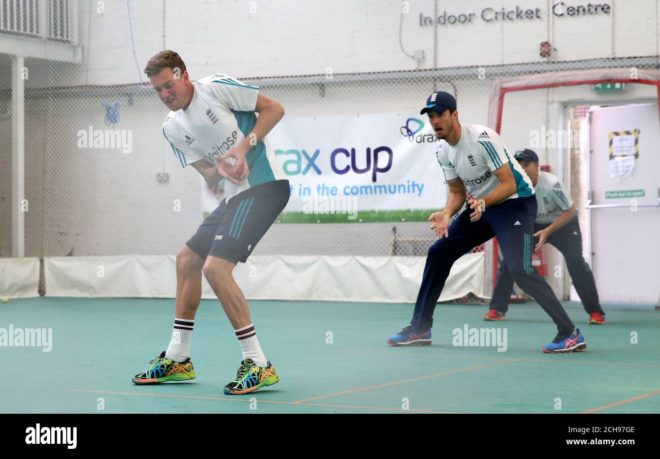 England's Jake Ball (left), Steven Finn (centre) and Joe Root during an ...