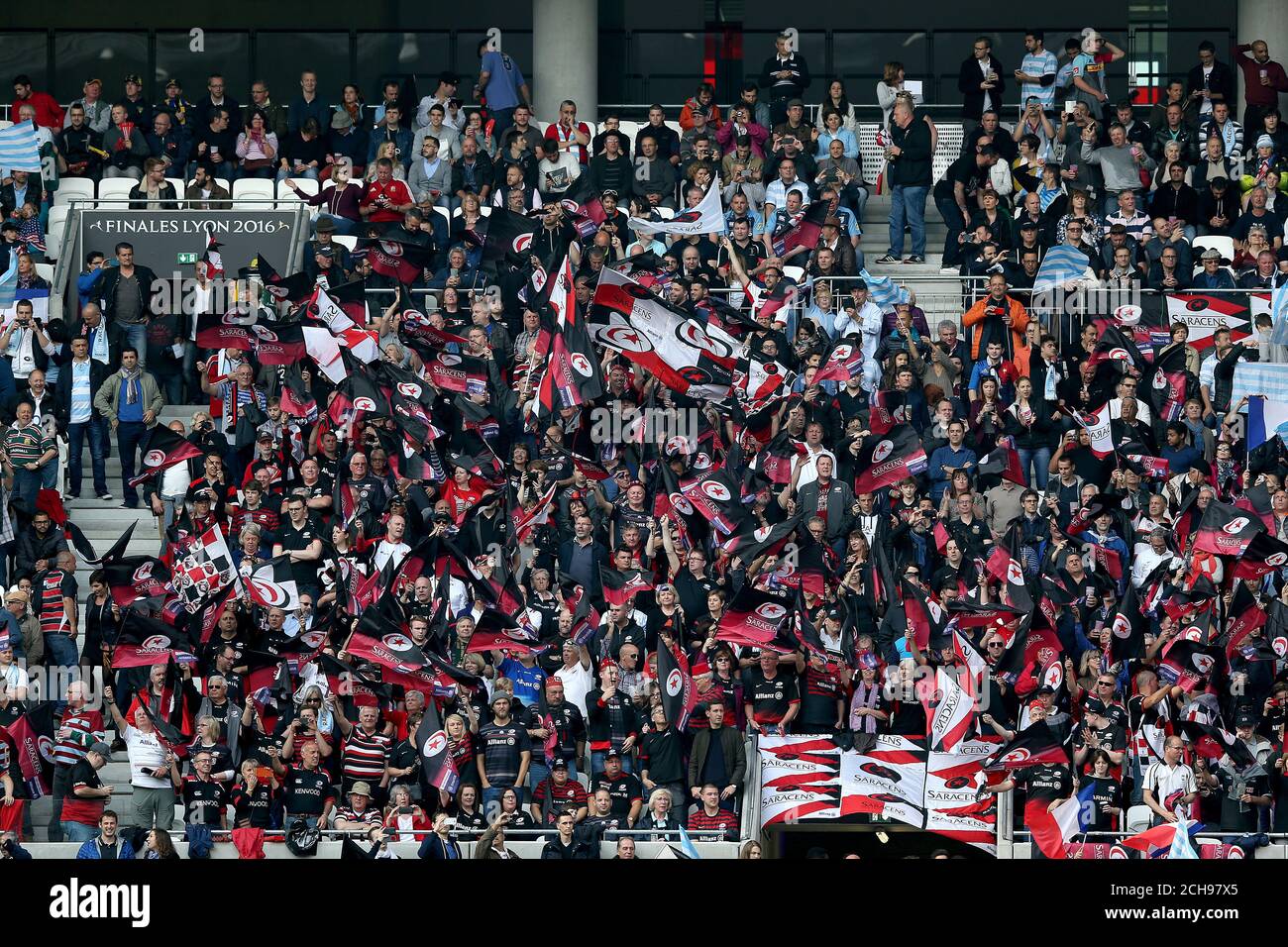 Saracens fans show support for their team in the stands Stock Photo - Alamy