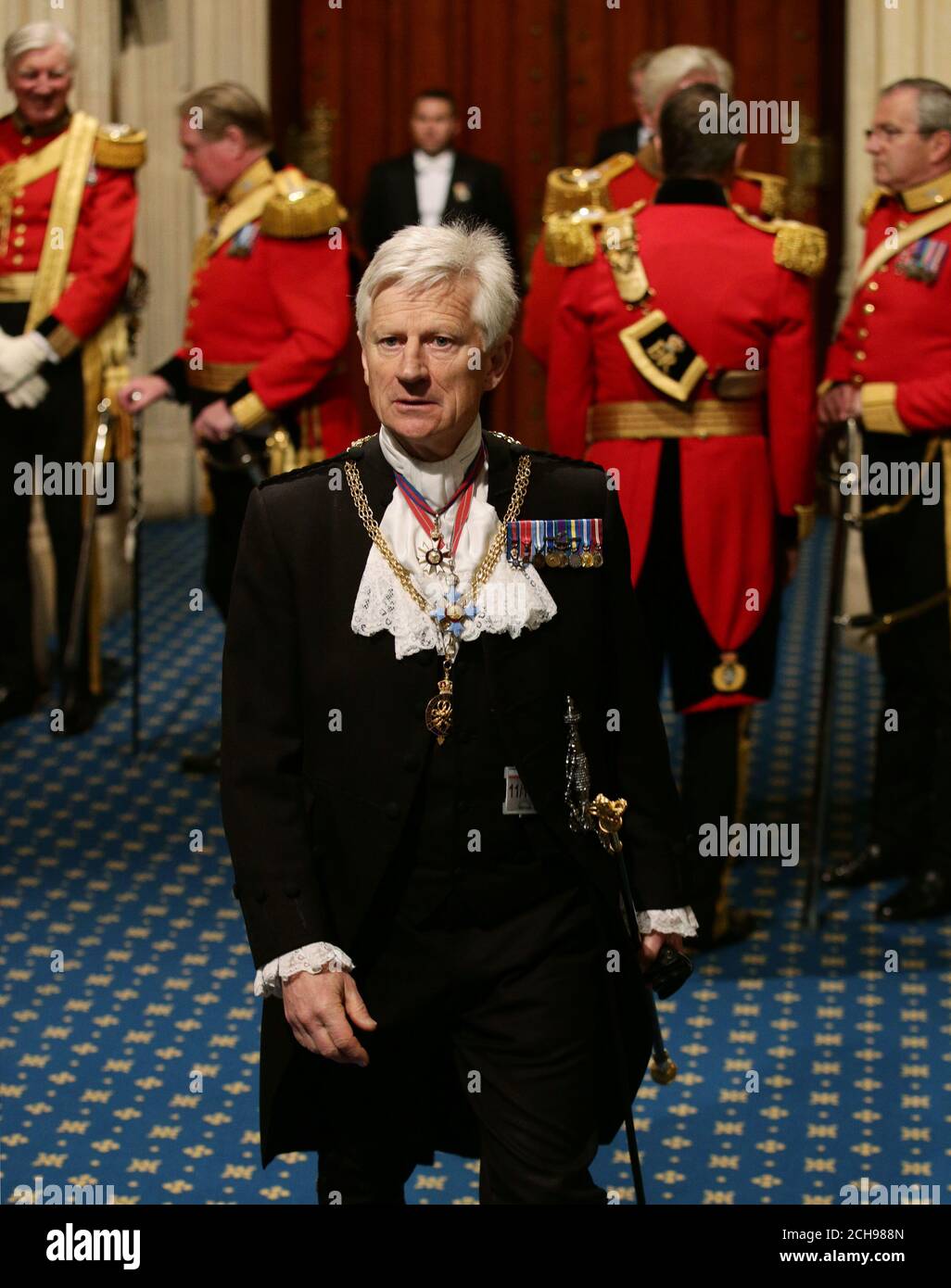 The Gentleman Usher of the Black Rod walks through Norman Porch ahead ...