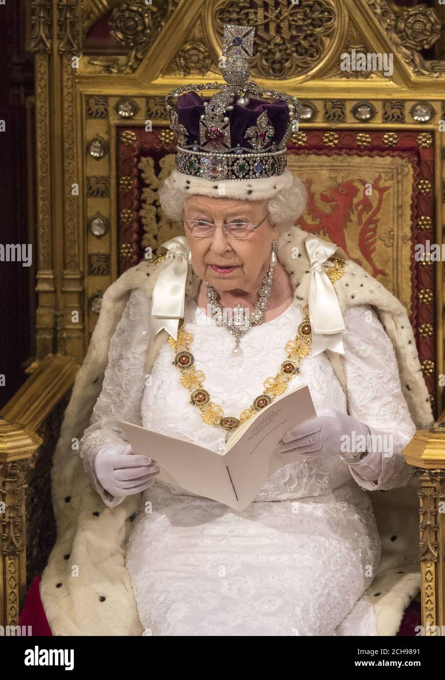 Queen Elizabeth II delivers her speech during the State Opening of ...