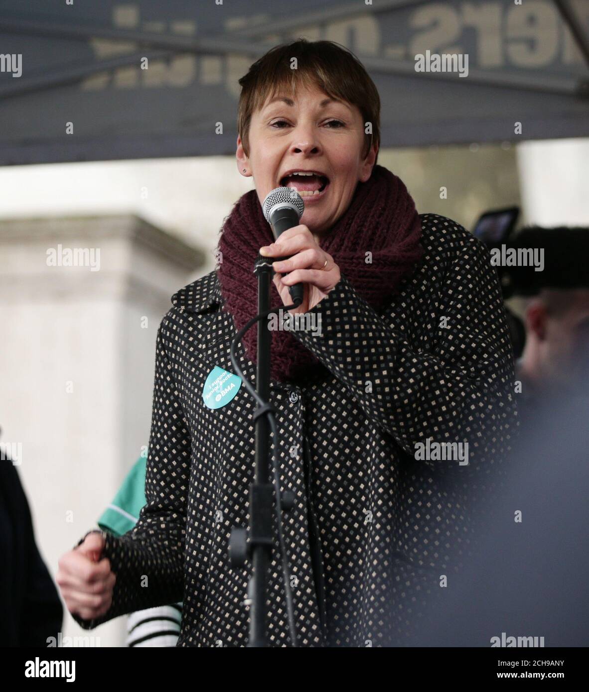 Green Party MP Caroline Lucas addresses the crowd during a Junior ...