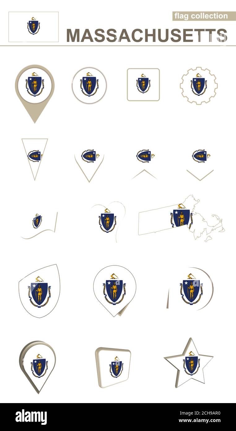 Massachusetts Flag Collection. Big set for design. Vector Illustration ...