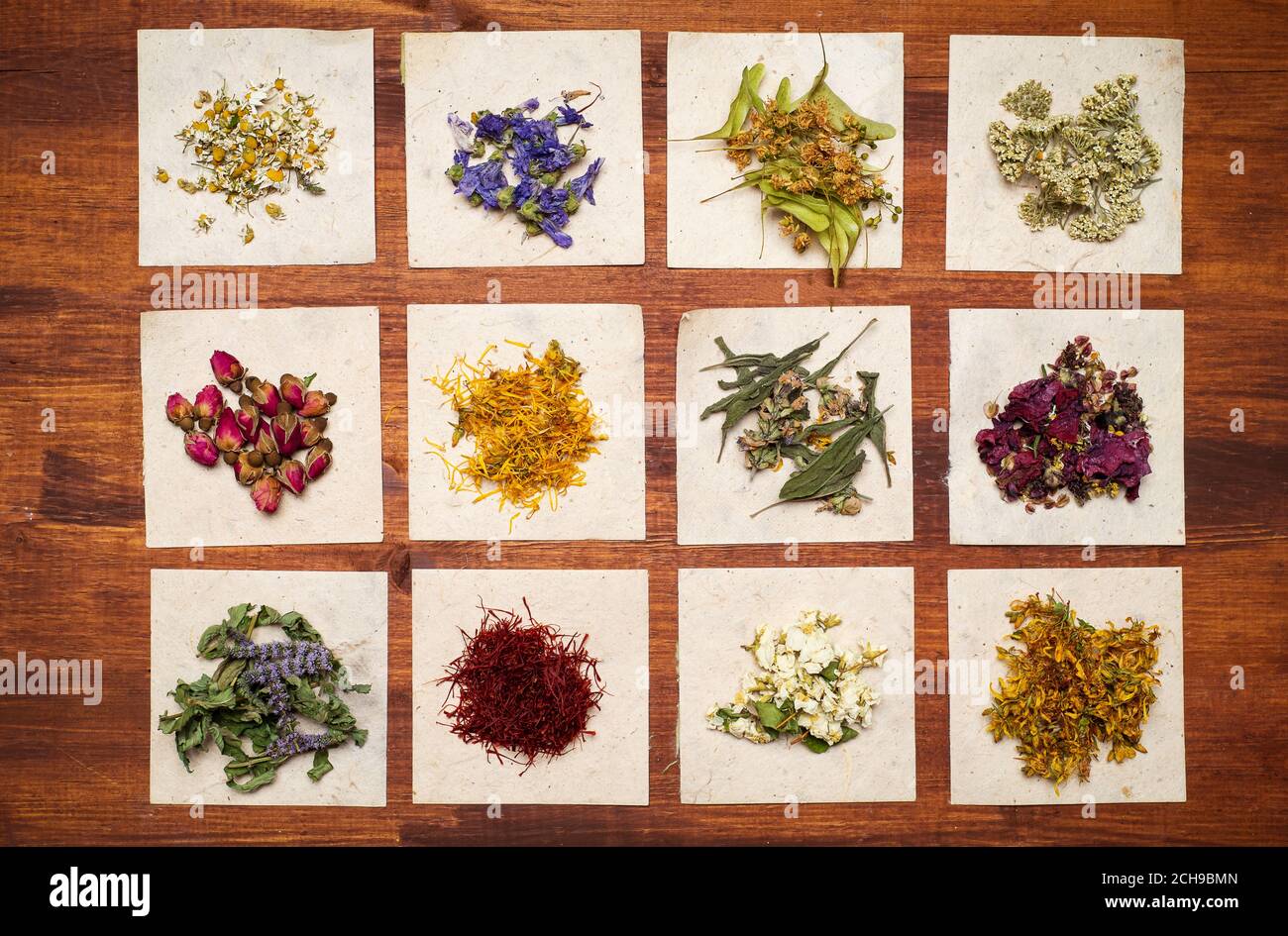 Herbal Tea plants collection on cardoard paper flat lay Stock Photo - Alamy