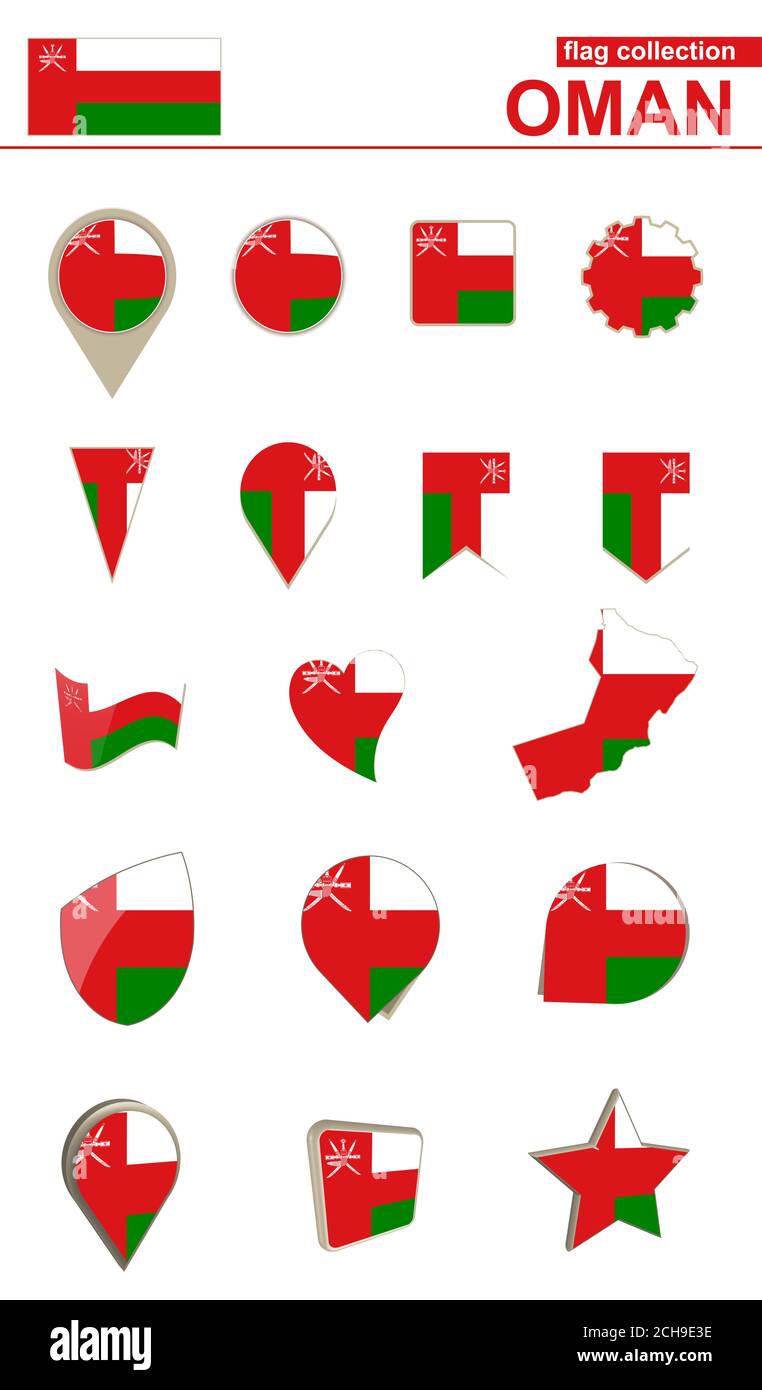 Oman Flag Collection. Big set for design. Vector Illustration Stock ...