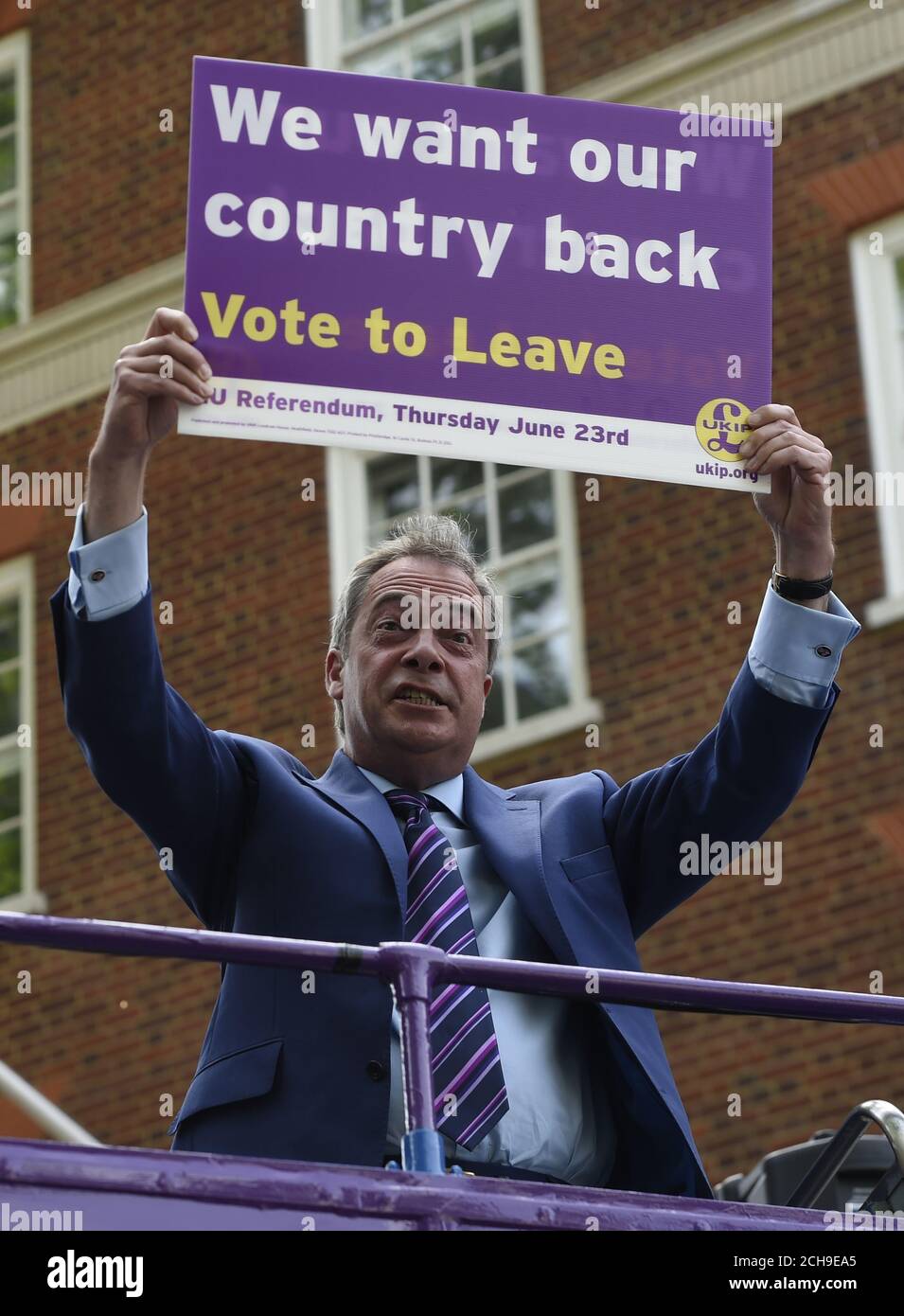 Ukip leader Nigel Farage as he launches his party's EU referendum bus ...