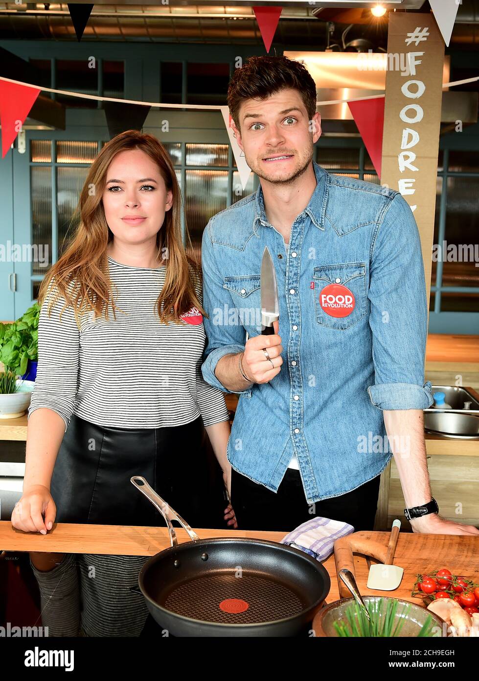 Jim Chapman (right) and Tanya Burr at Jamie Oliver's Cookery School in ...