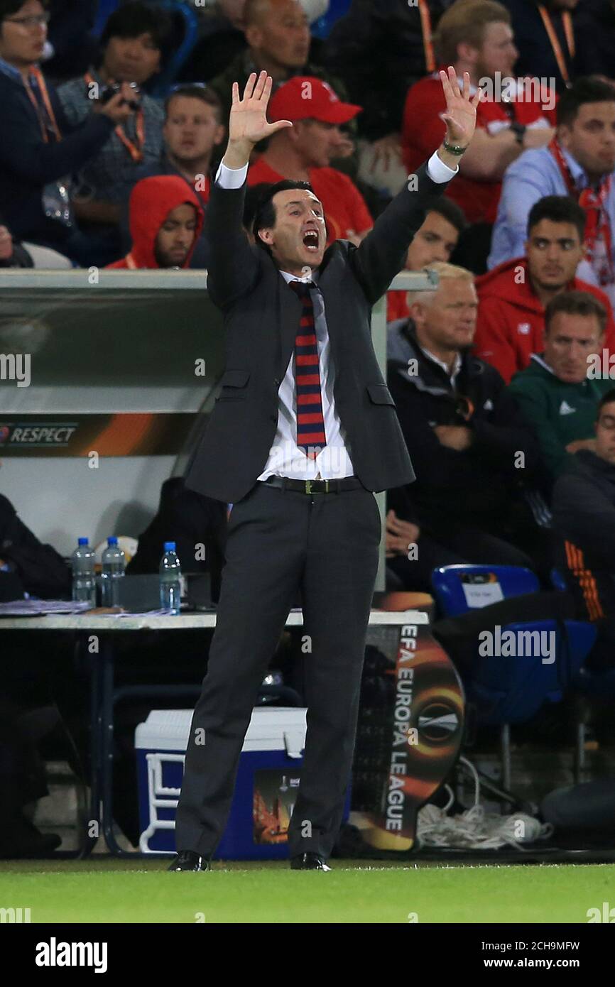 Sevilla manager Unai Emery during the match at St. Jakob-Park, Basel ...