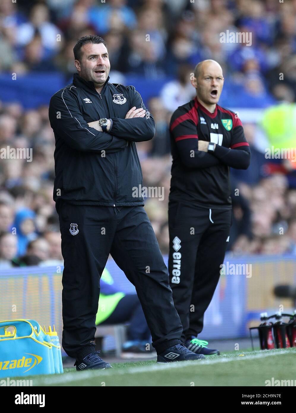 Everton caretaker manager David Unsworth (left) with Norwich City ...
