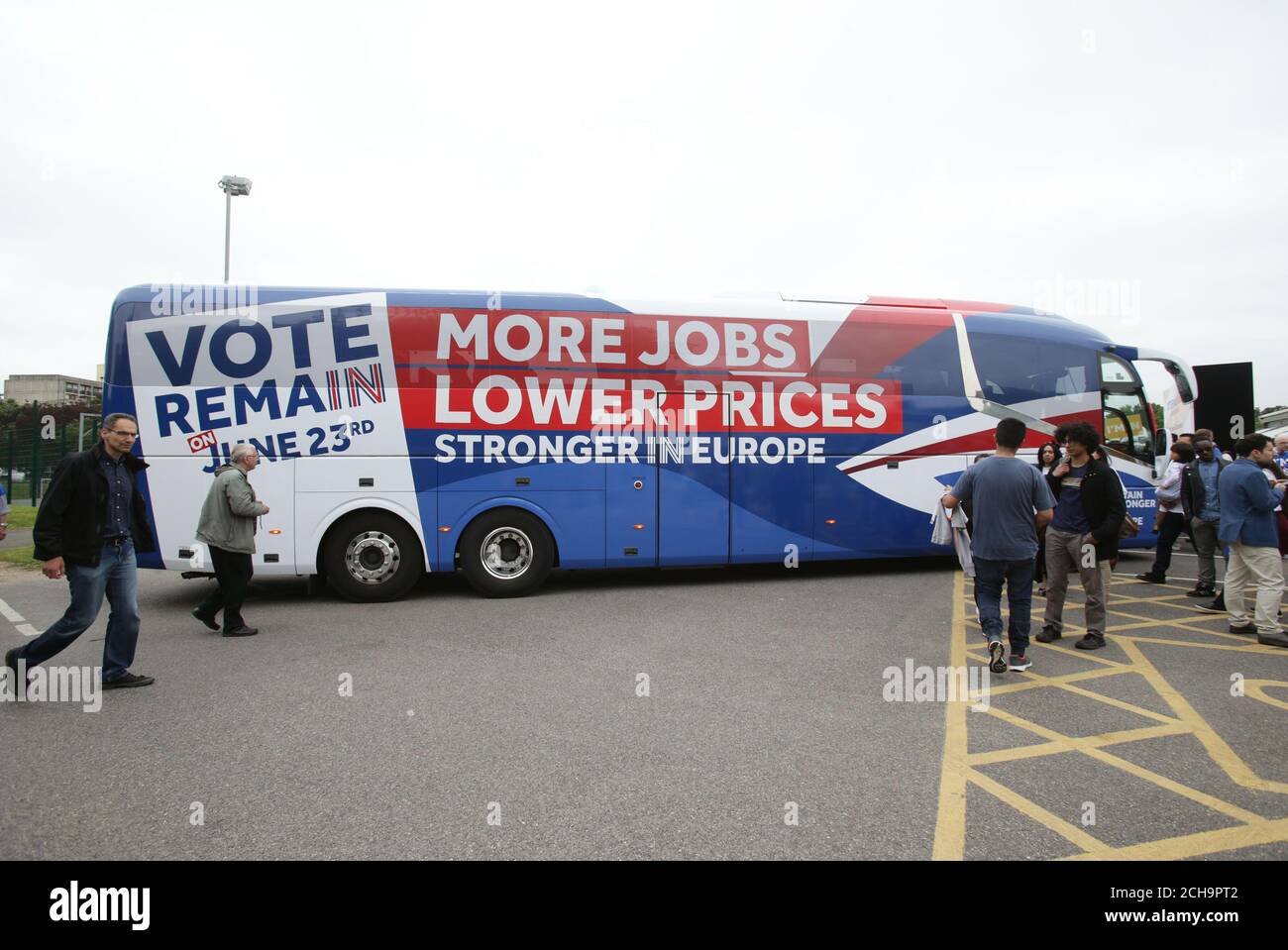 The battle bus for the Vote Remain campaign, during the launch of the ...