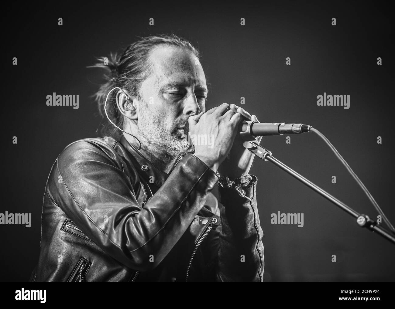 EDITORS NOTE IMAGE CONVERTED TO BLACK AND WHITE Thom Yorke of Radiohead ...