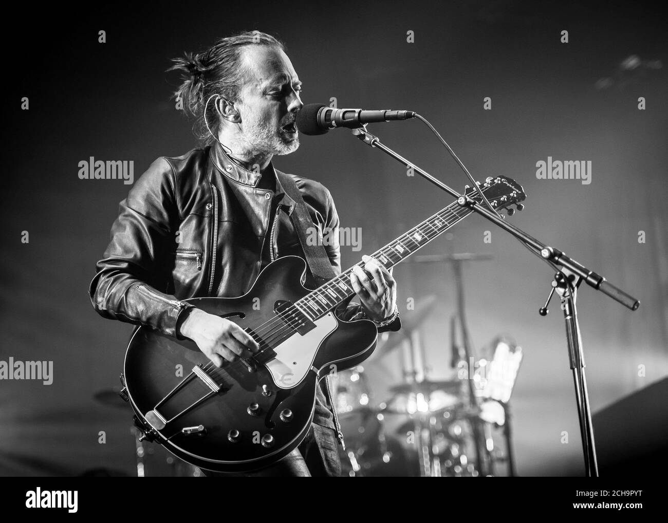 EDITORS NOTE IMAGE CONVERTED TO BLACK AND WHITE Thom Yorke of Radiohead ...