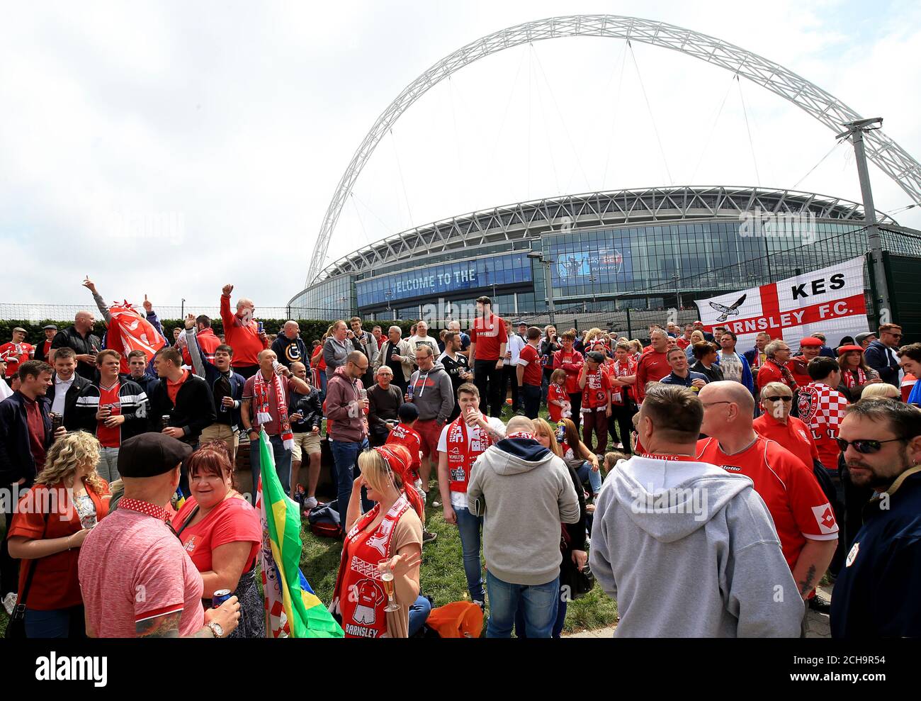Barnsley fans gather outside Wembley Stadium before the game Stock ...