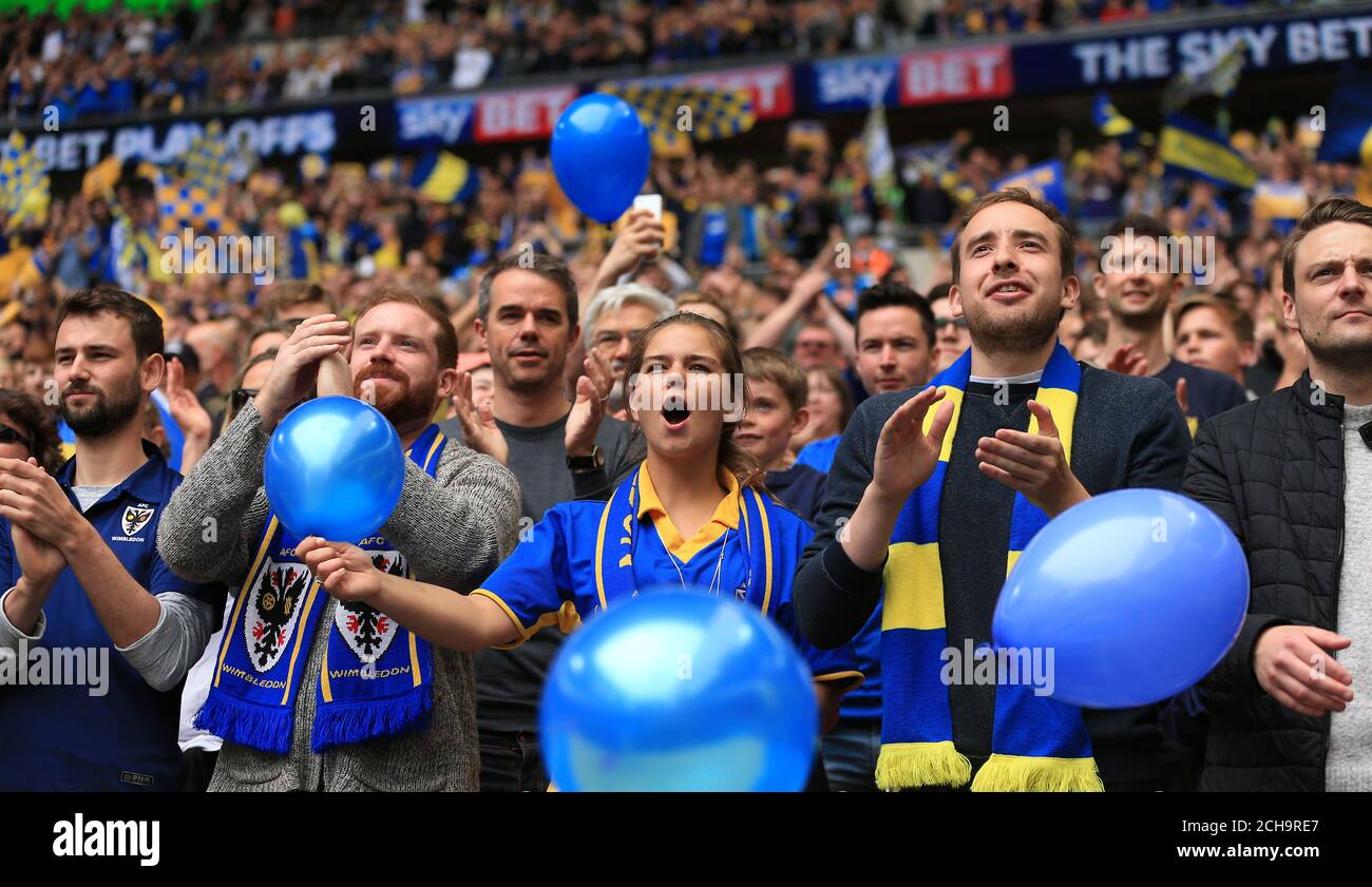 AFC Wimbledon fans in the stands at Wembley Stadium Stock Photo - Alamy