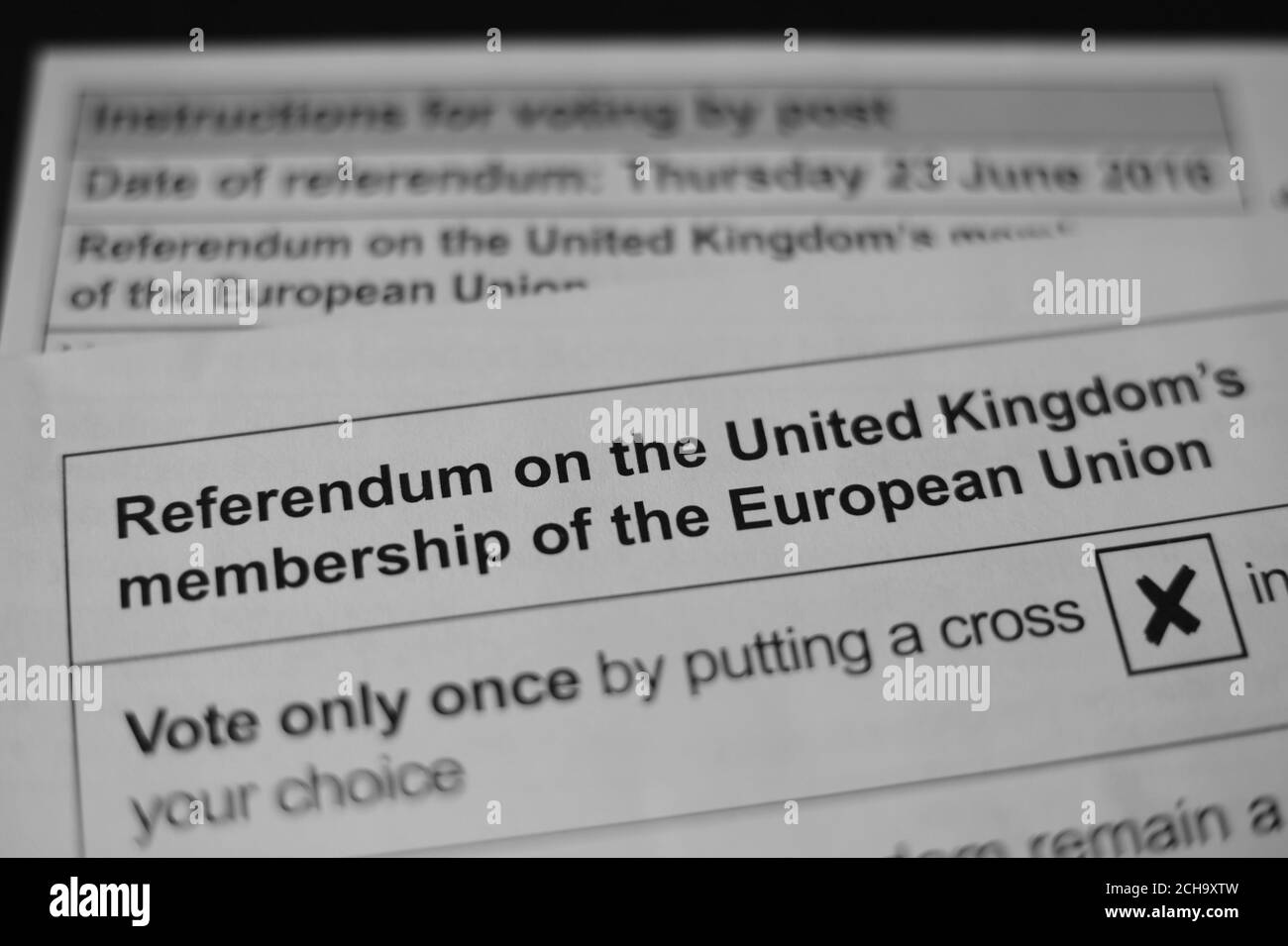 Detail of an EU referendum postal vote instruction leaflet and ballot ...
