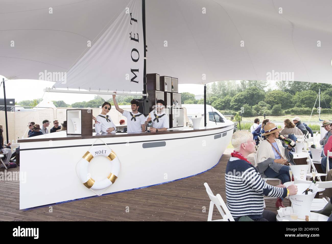 General view of the Moet bar at the Isle of Wight Festival, Seaclose ...