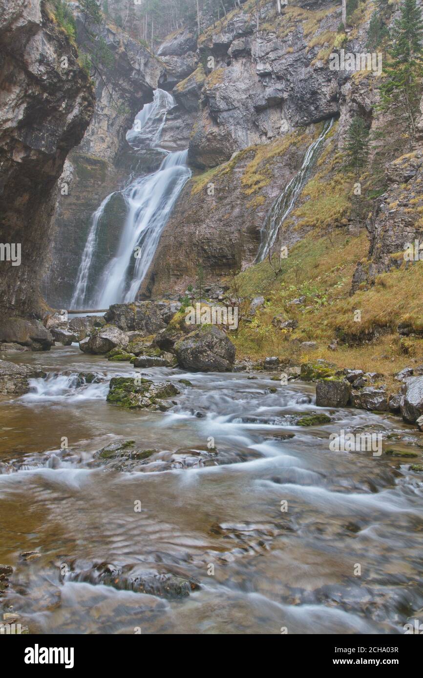 Torla, Huesca/Spain; Nov. 02, 2015. Waterfalls in the Ordesa y Monte ...