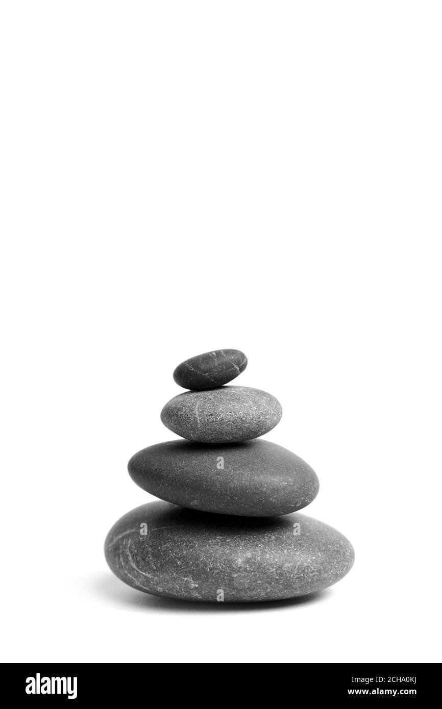 Stacked smooth grey stones. Sea pebble. Balancing pebbles isolated on ...