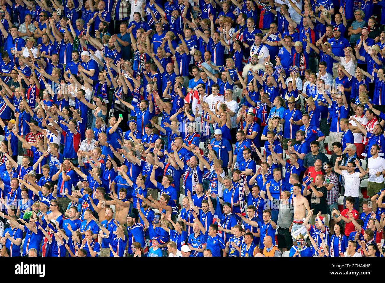 Iceland fans show their support in the stands Stock Photo - Alamy
