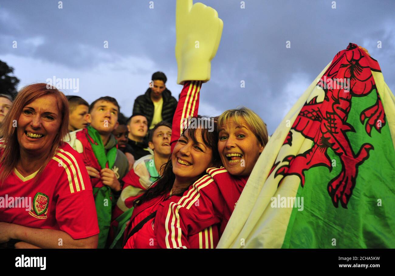 Welsh fans watch the Wales v Belgium game at Coopers Field fanzone ...