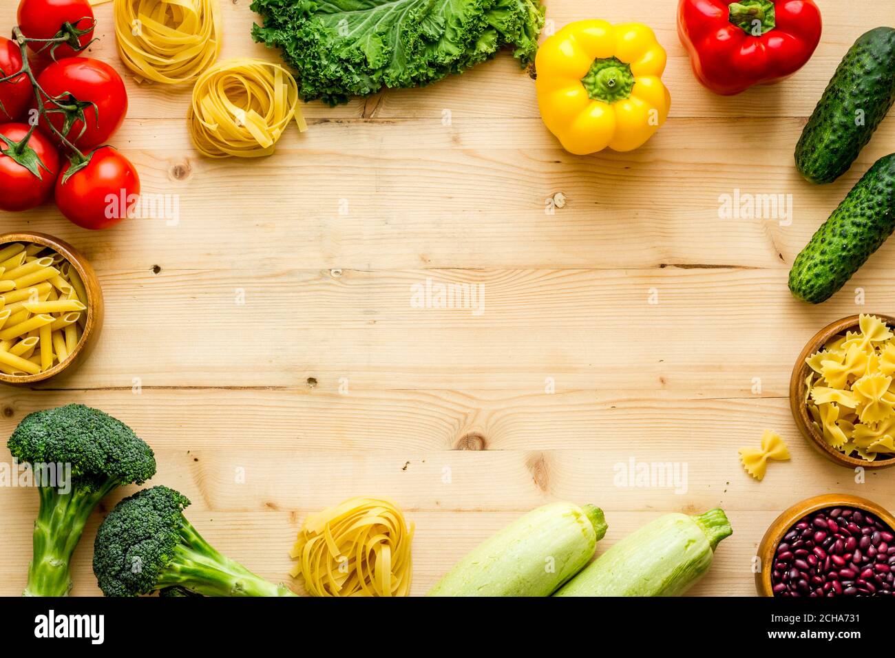 Healthy eating background with vegetables and herbs, top view Stock ...