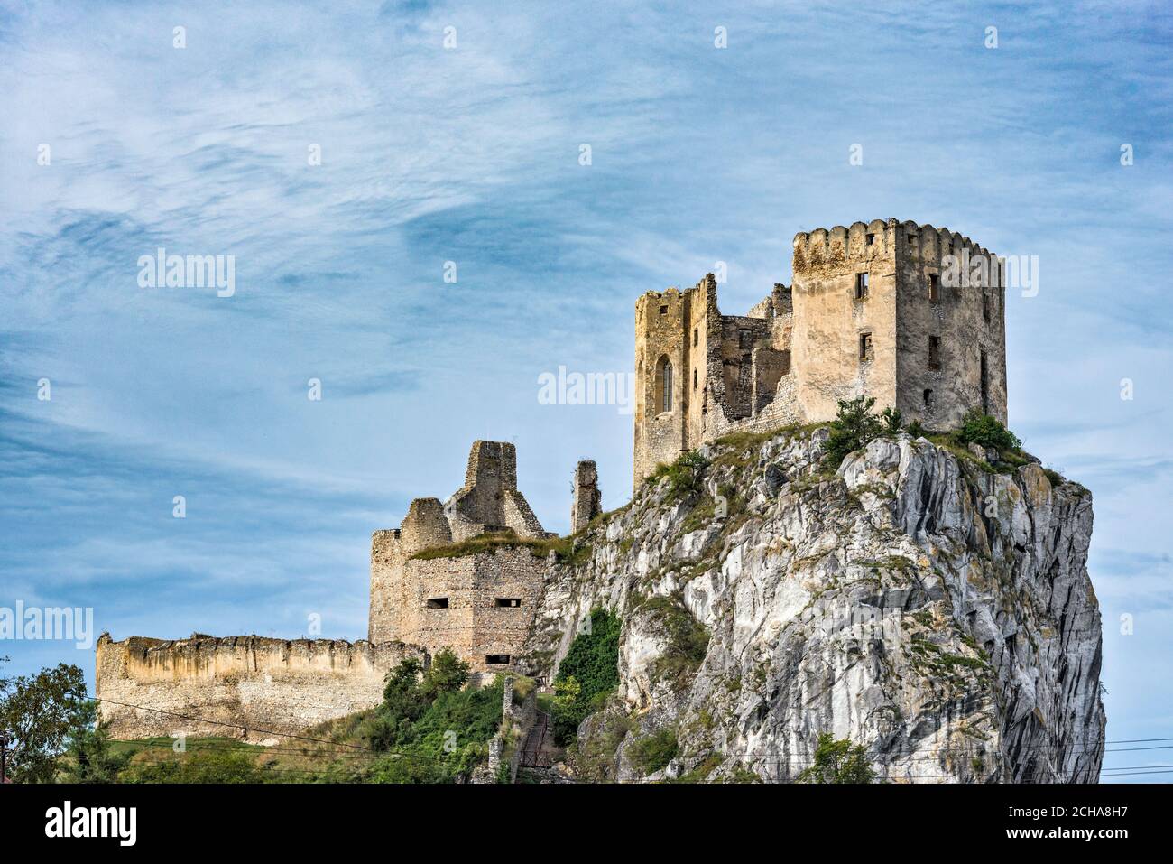 Beckovský hrad, castle over village of Beckov, Trencin Region, Slovakia ...