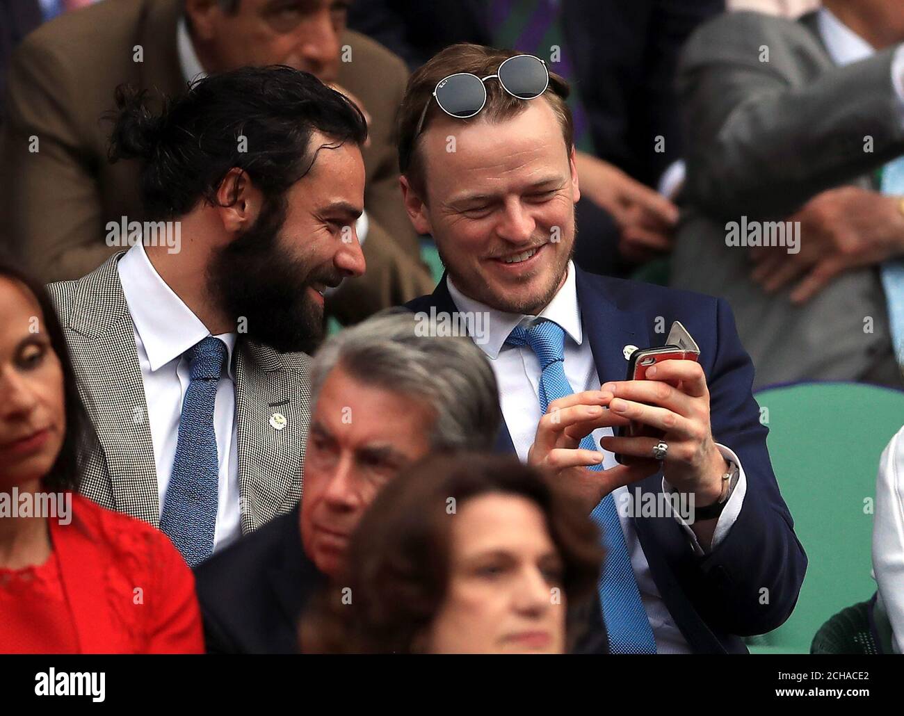 Aidan Turner (left) and Paul Reid in the royal box on day nine of the ...