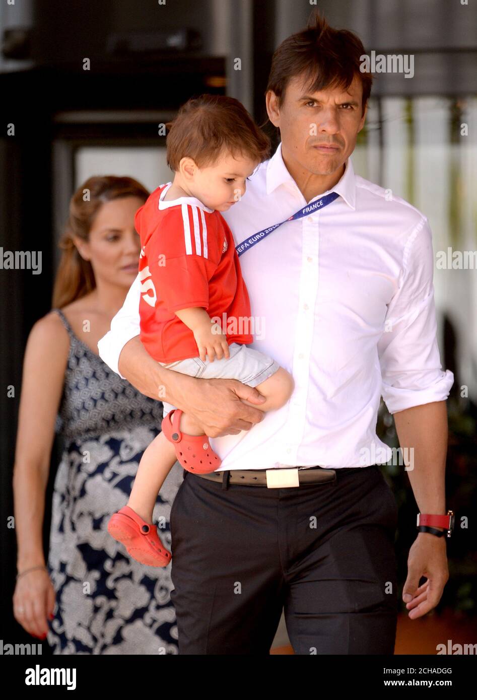 Wales manager Chris Coleman with his son Finley and wife Charlotte ...