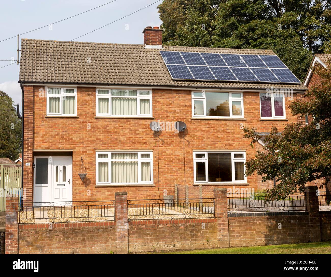 Solar panels on roof of semi-detached modern house in Ipswich, Suffolk ...
