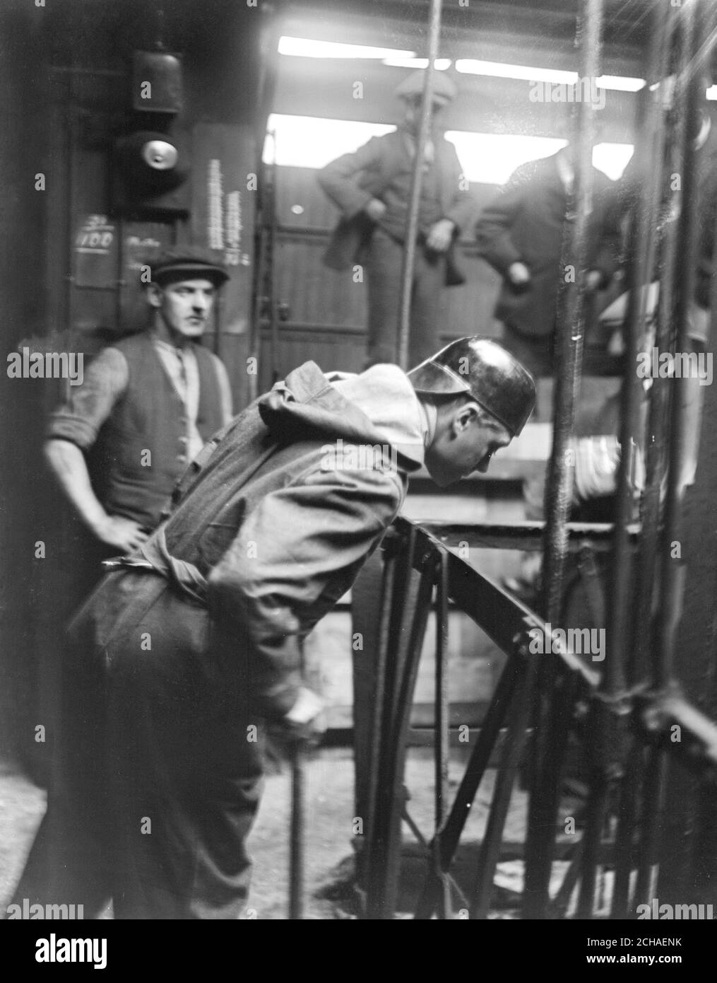 The Prince of Wales looking down a pit-shaft at Cymmer Pit in Glamorgan ...